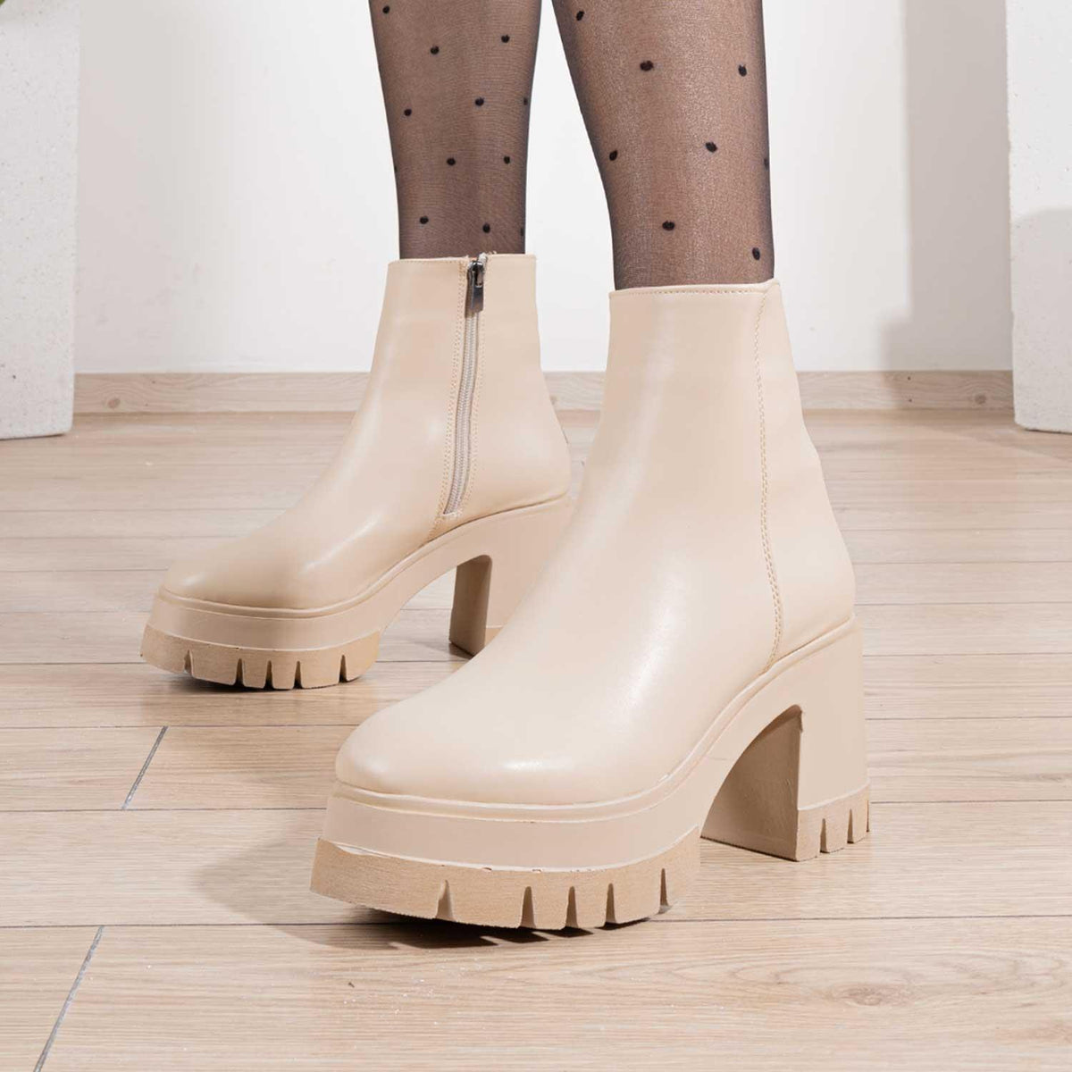 Casandra Kadın Yüksek Taban Bej Bot | Getcho – GETCHO