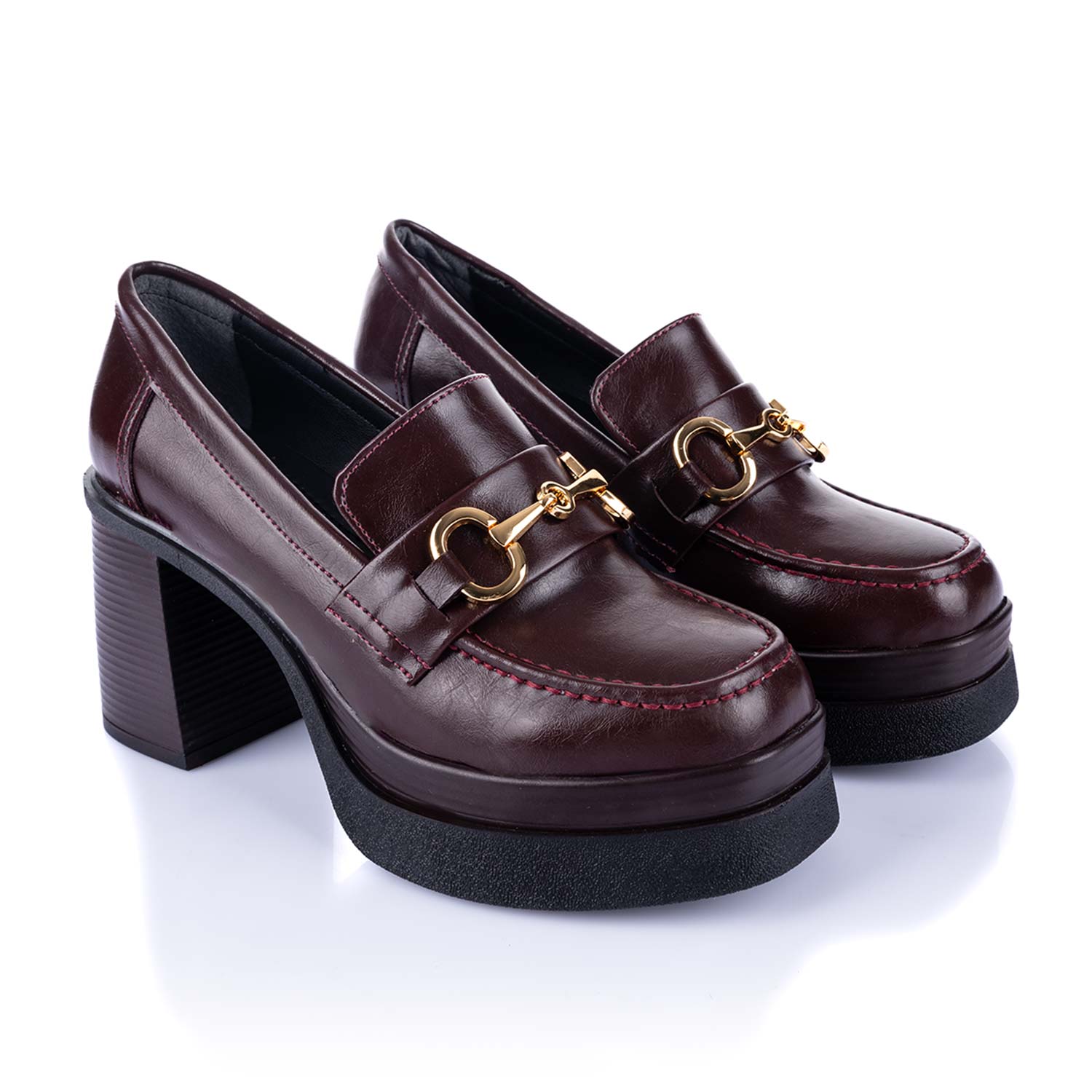 Janset Kadın Bordo Topuklu Loafer Ayakkabı | Getcho – GETCHO